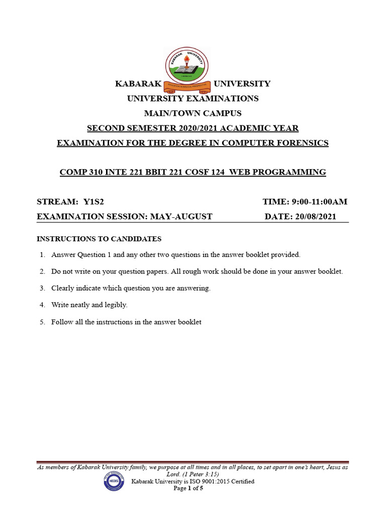 COMP 310 INTE 221 BBIT 221 COSF 124 WEB PROGRAMMING - Kabarak University | PDF | Html | World ...