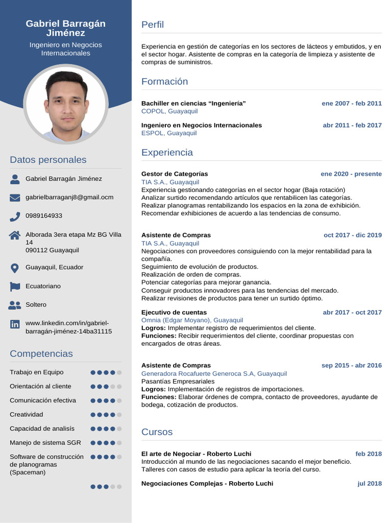 CV Gabriel Barragán Jiménez | PDF | Ecuador | Economias
