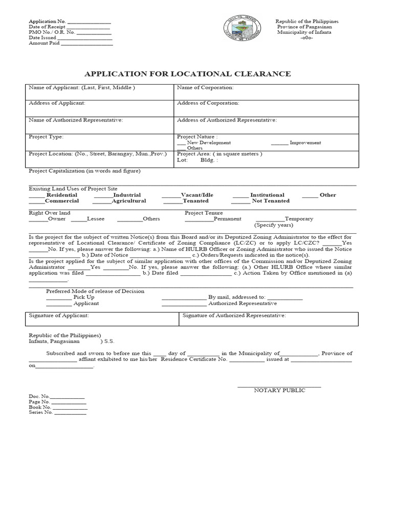 Application For Locational Clearance-Blank | PDF | Civil Law (Common Law)