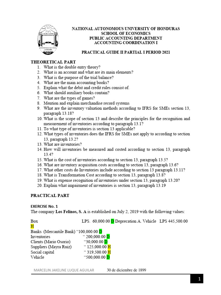 Unah 1P21 CF014 2nd Partial Theory Guide and Practical Exercises | PDF | Cost Of Goods Sold ...