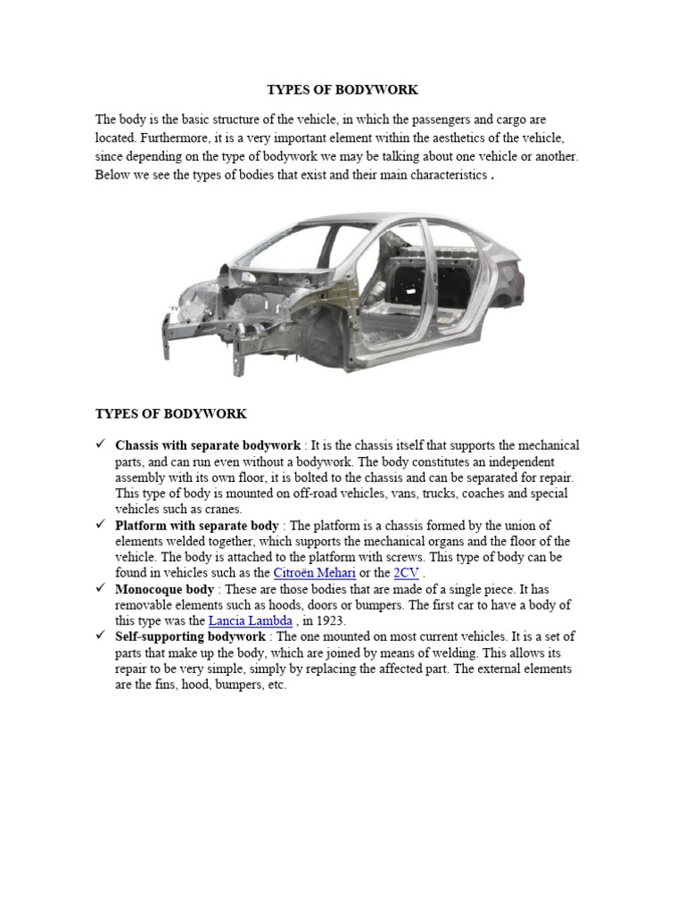 Types of Bodies | PDF | Trunk (Car) | Car Body Styles