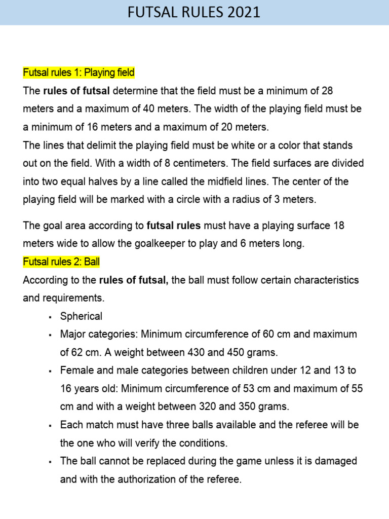 Futsal Rules 1 | PDF | Sports | Sports Rules And Regulations