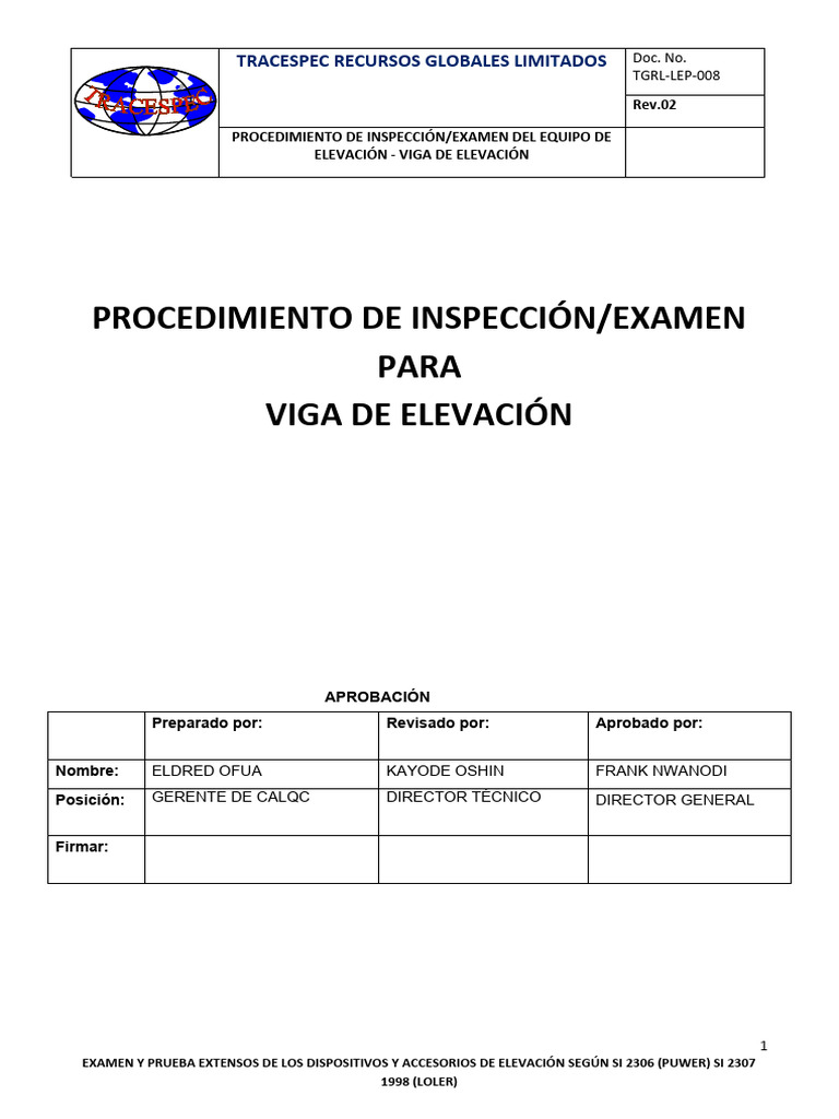 Procedimiento de Examen para La Inspección de Vigas de Elevación | PDF