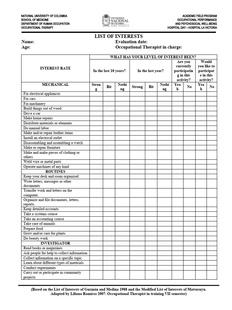 List of Interests | PDF | Occupational Therapy | Psychotherapy