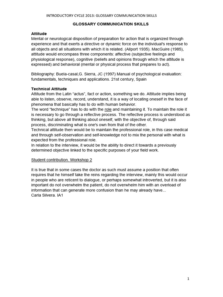 Communication Skills Glossary | PDF | Communication | Nonverbal ...