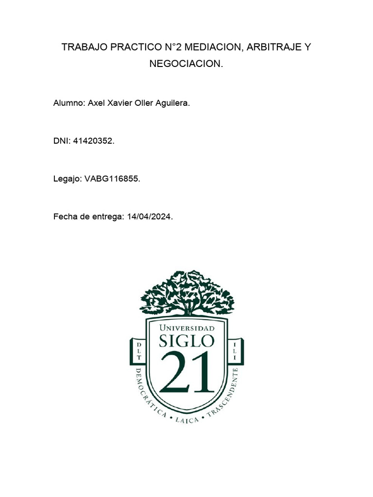 TP2 Mediacion, Arbitraje y Negociacion. | PDF | Negociación | Mediación