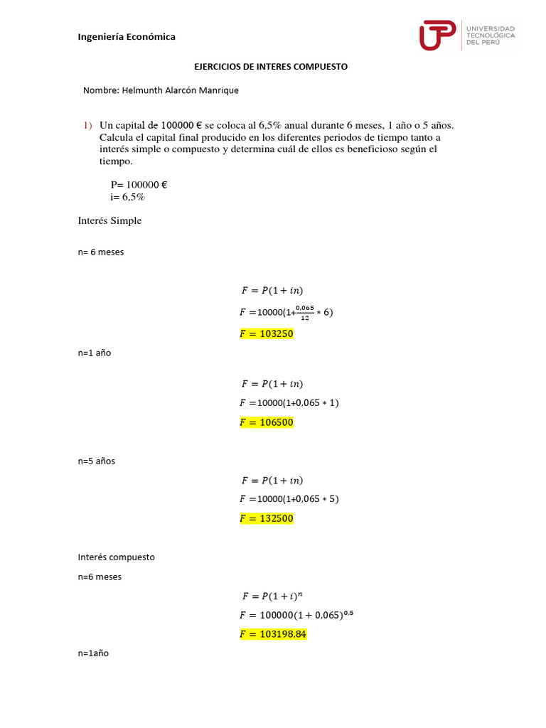 Ejercicios de Interés Compuesto y Simple | PDF | Interés | Distribución ...