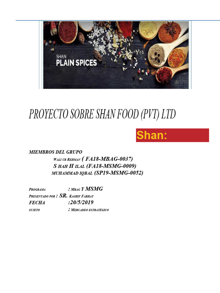 "Informe de Marketing Sobre La Industria Alimentaria de Shan". | PDF ...