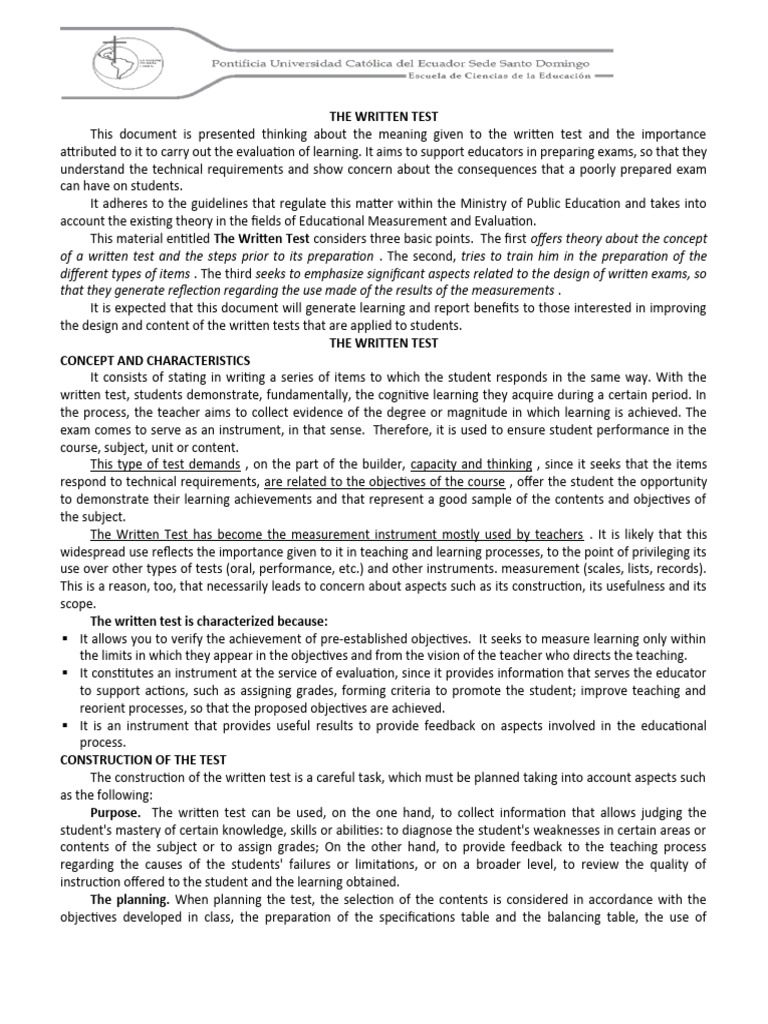 The Written Test | PDF | Question | Learning