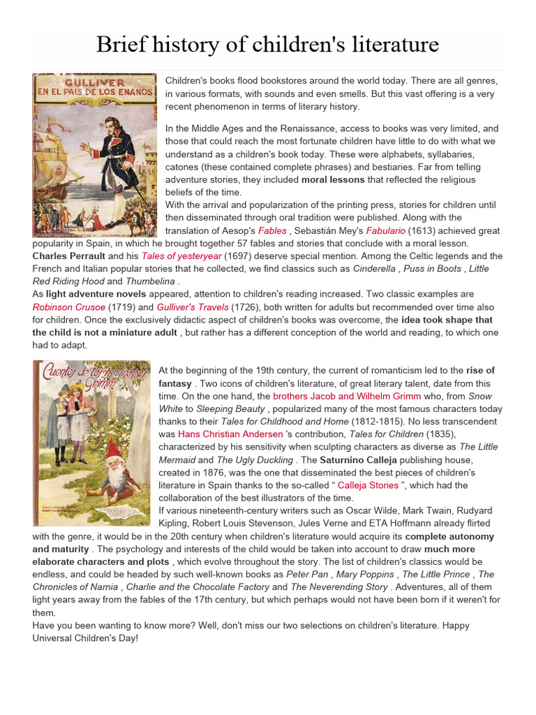 Brief History of Children's Literature | PDF | Children's Literature ...