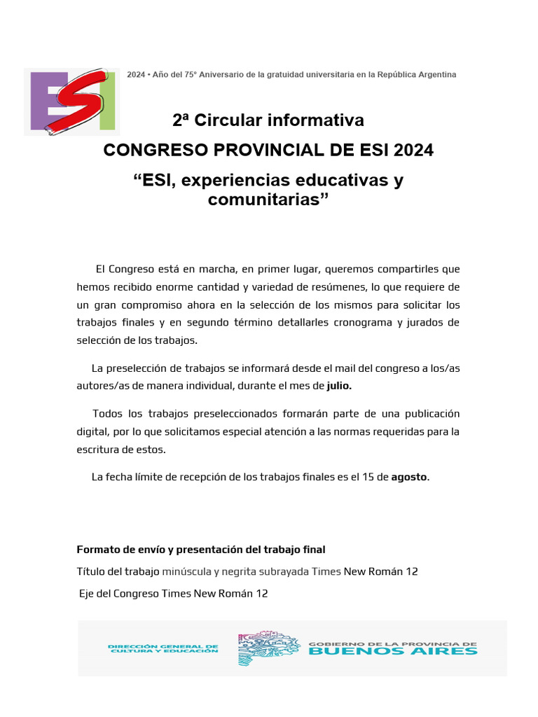 2 Circular Congreso ESI 2024 | PDF | Arte