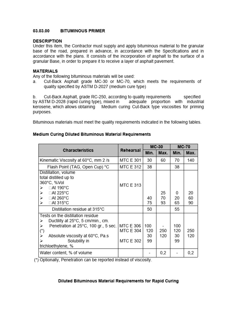 BITUMINOUS PRIMER Technical Specifications | PDF | Duct (Flow) | Materials