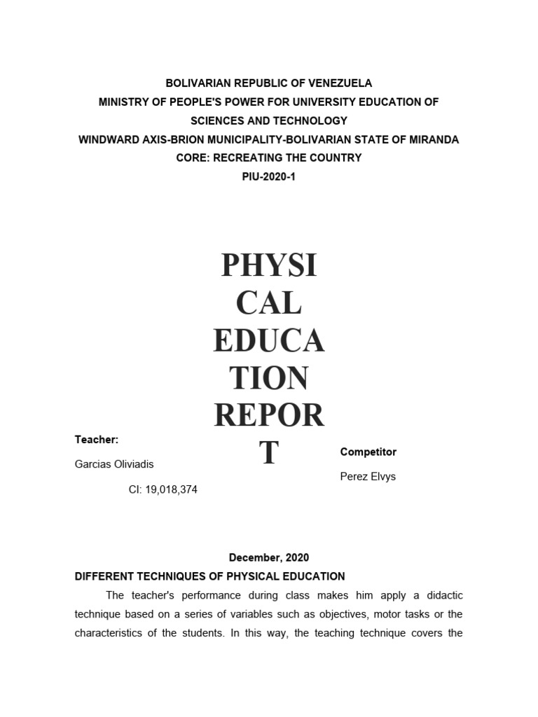 Physical Education Report | Download Free PDF | Sports | Healthy Diet