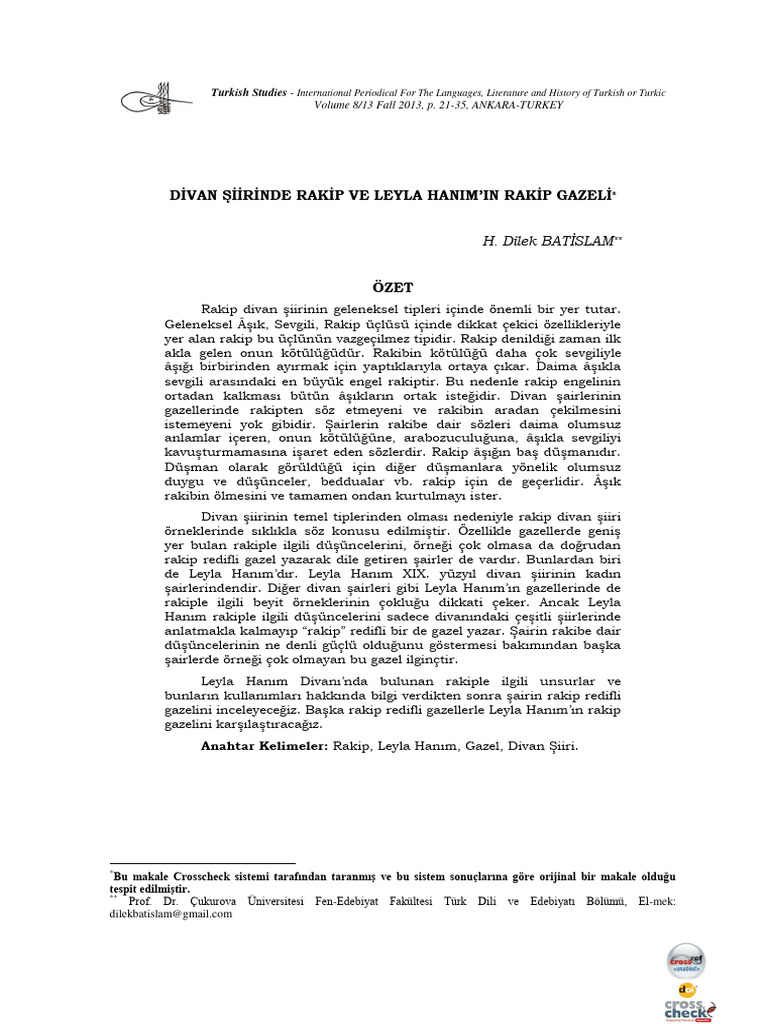 Divan Siirinde Rakip Ve Leyla Hanimin Ra | PDF