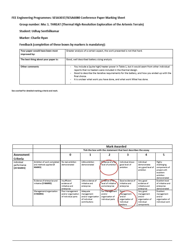 SESA3037-6080 Individual Report Marking Sheet - MSC Group 1 - U ...