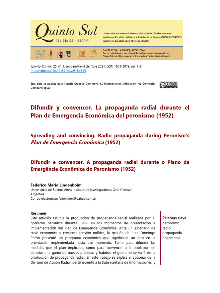 Propaganda Radial en el Peronismo 1952 | PDF