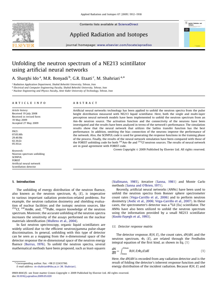 Sharghi Ido Et Al. 2009 - Unfolding The Neutron Spectrum of A NE213 Scintillator Using ANN | PDF ...