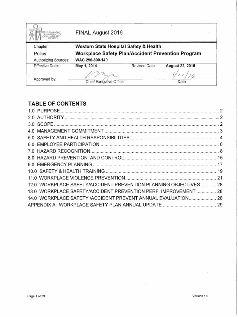 WSH Workplace Safety PlanAccident Prevention Program | Download Free ...