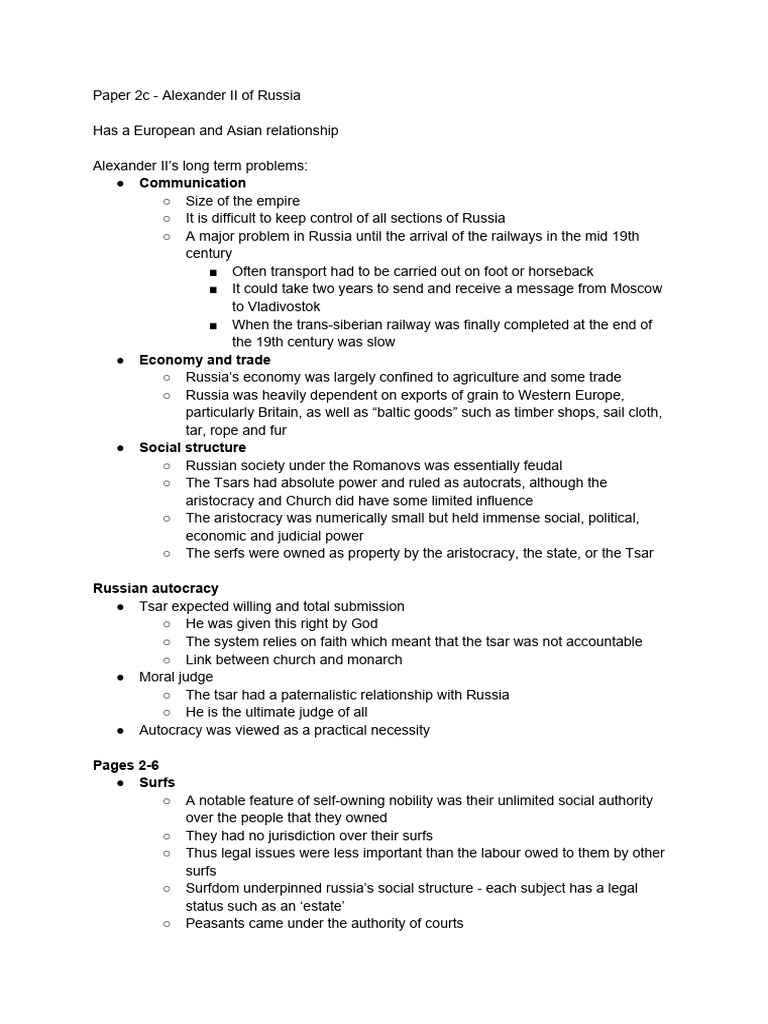 Paper 2c - Alexander II of Russia | PDF | Serfdom | Russian Empire