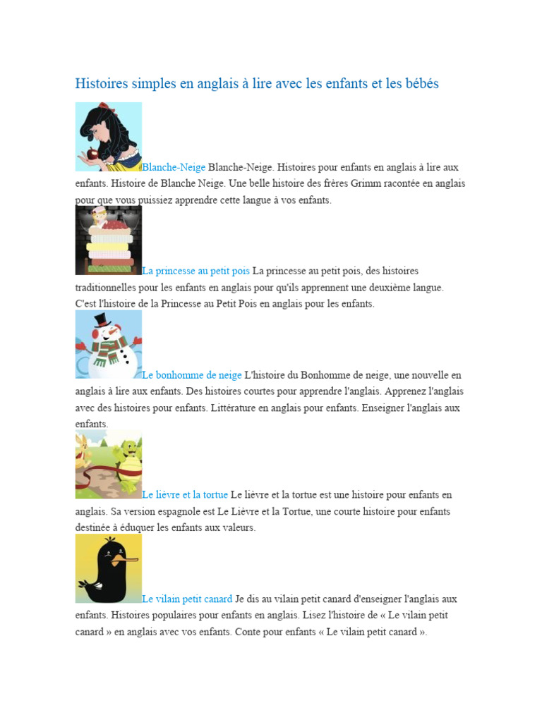 Histoires Simples en Anglais À Lire Avec Les Enfants Et Les Bébés | PDF ...