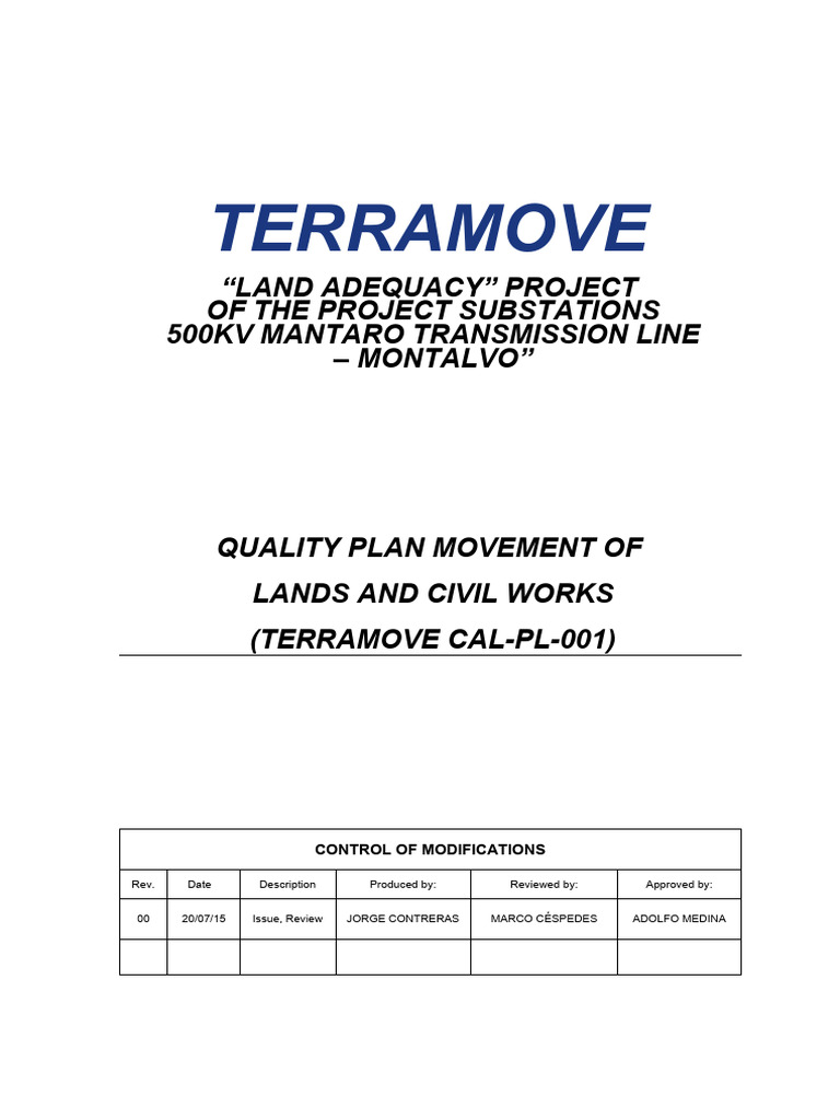 Earthworks and Civil Works Quality Plan | PDF | Calibration ...