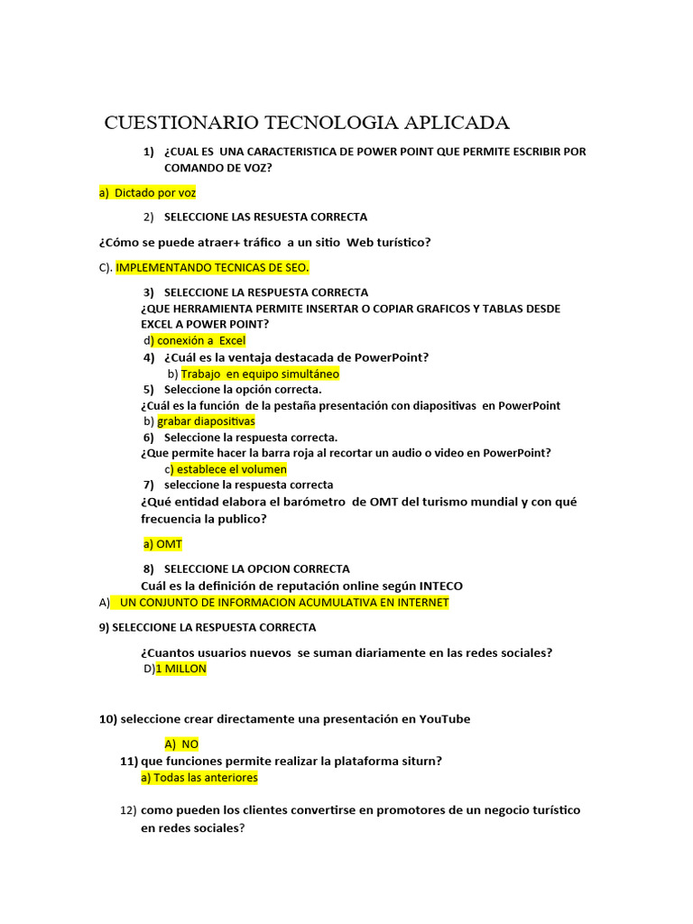 CUESTIONARIO TECNOLOGIA APLICADA. Unidad 3 y 4 | PDF | Microsoft ...