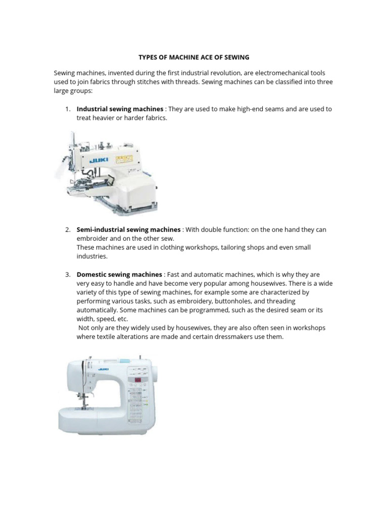 Types of Sewing Machines | PDF