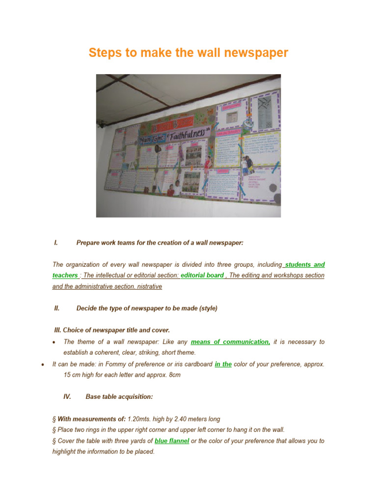 Steps To Prepare The Wall Newspaper | PDF | Newspapers | News