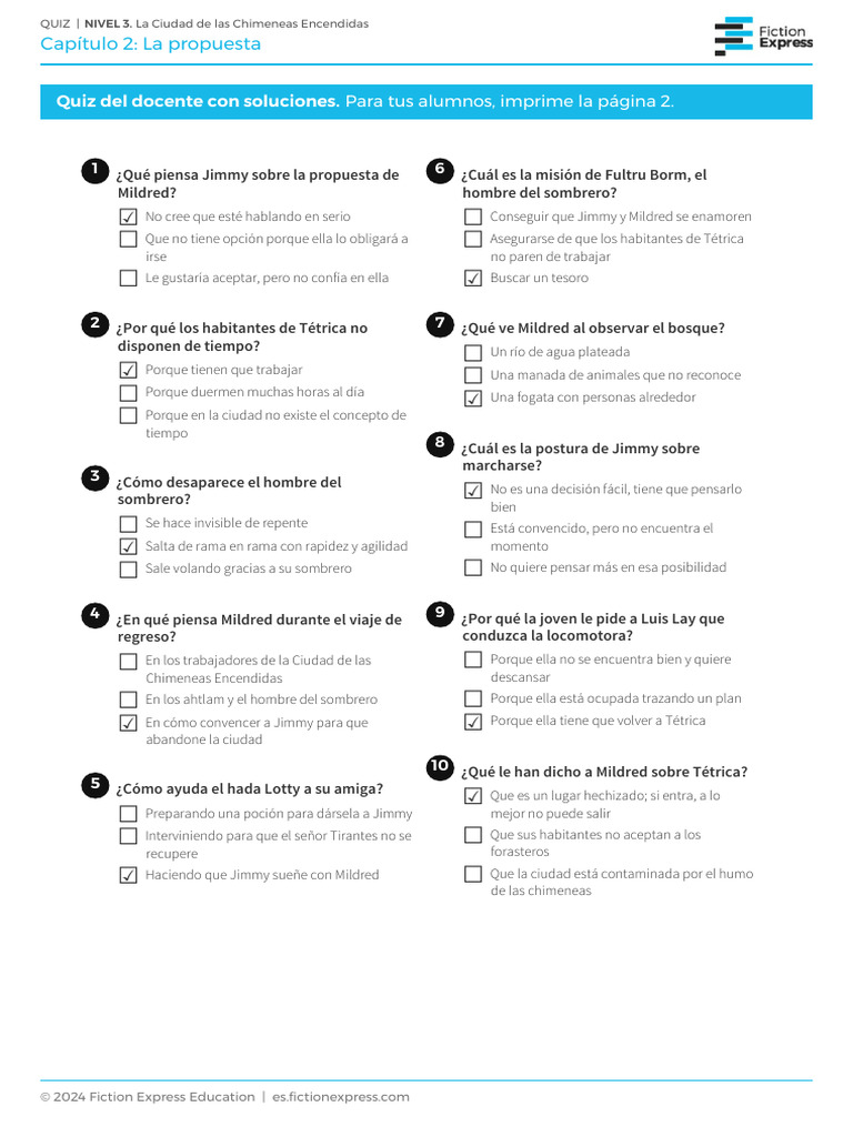 Quiz La Ciudad de Las Chimeneas Encendidas Capitulo 2 | PDF