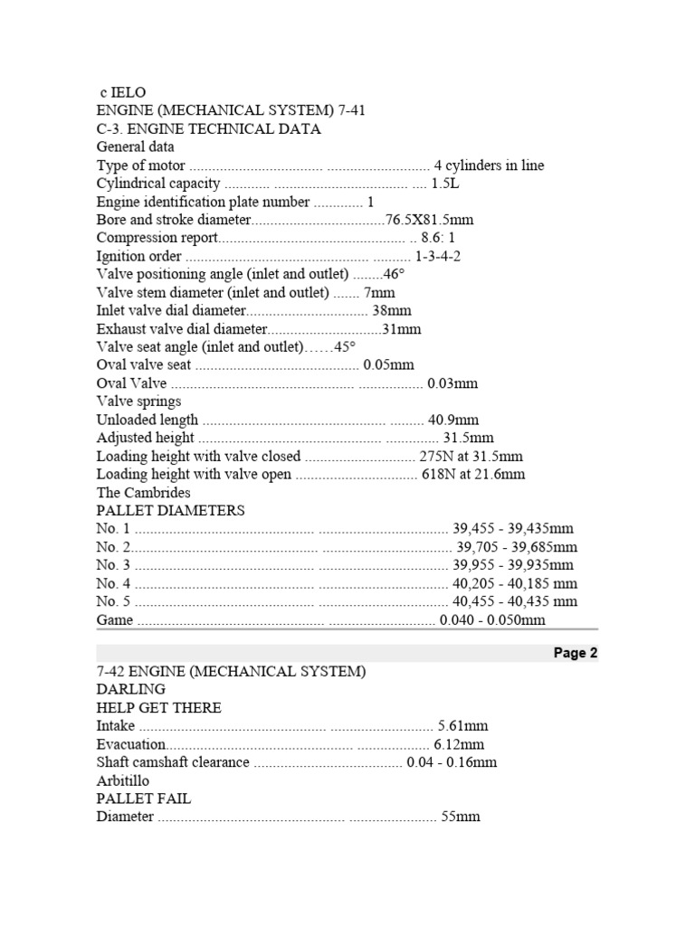 DAEWOO CIELO Engine Technical Data | PDF | Internal Combustion Engine | Piston