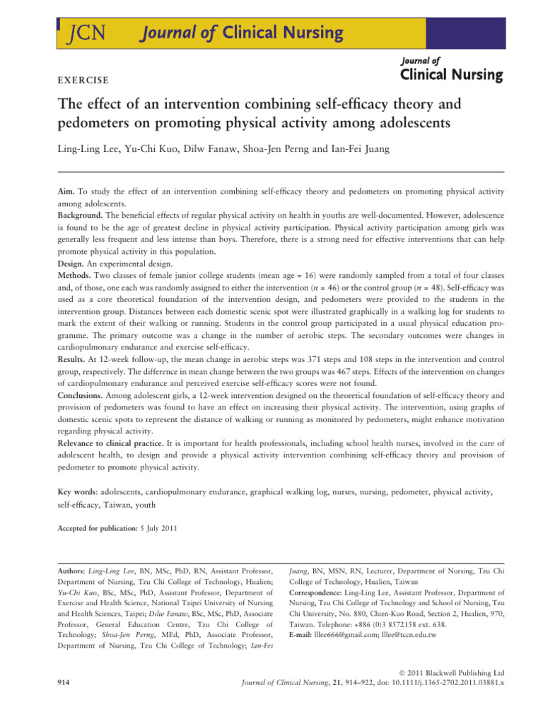 The Effect of An Intervention Combining Self-Efficacy Theory and Pedometers On Promoting ...