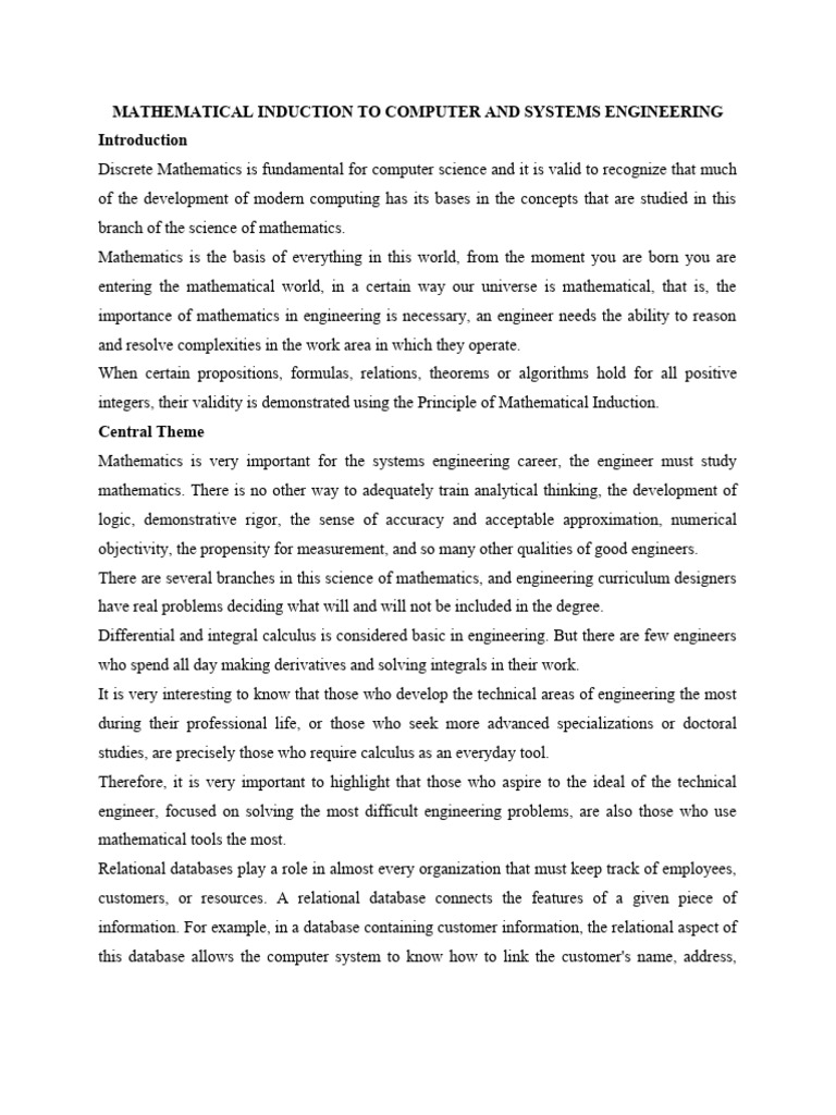 Mathematical Induction To Computer and Systems Engineering | PDF | Mathematics | Discrete ...