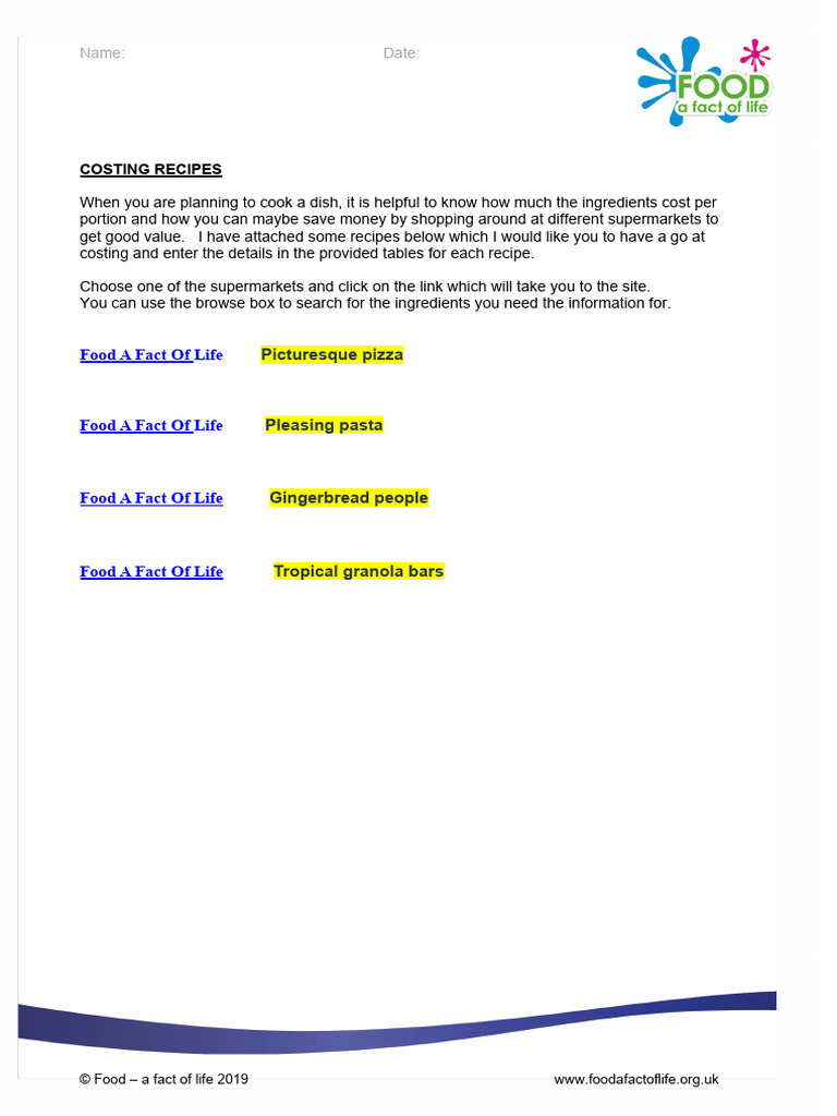 Costing-A-Recipe Document 1 | PDF | Foods | Cuisine