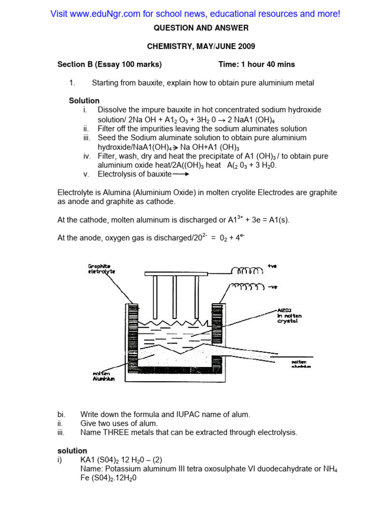 Nabteb Chemistry Past Questions | PDF | Aluminium | Sodium