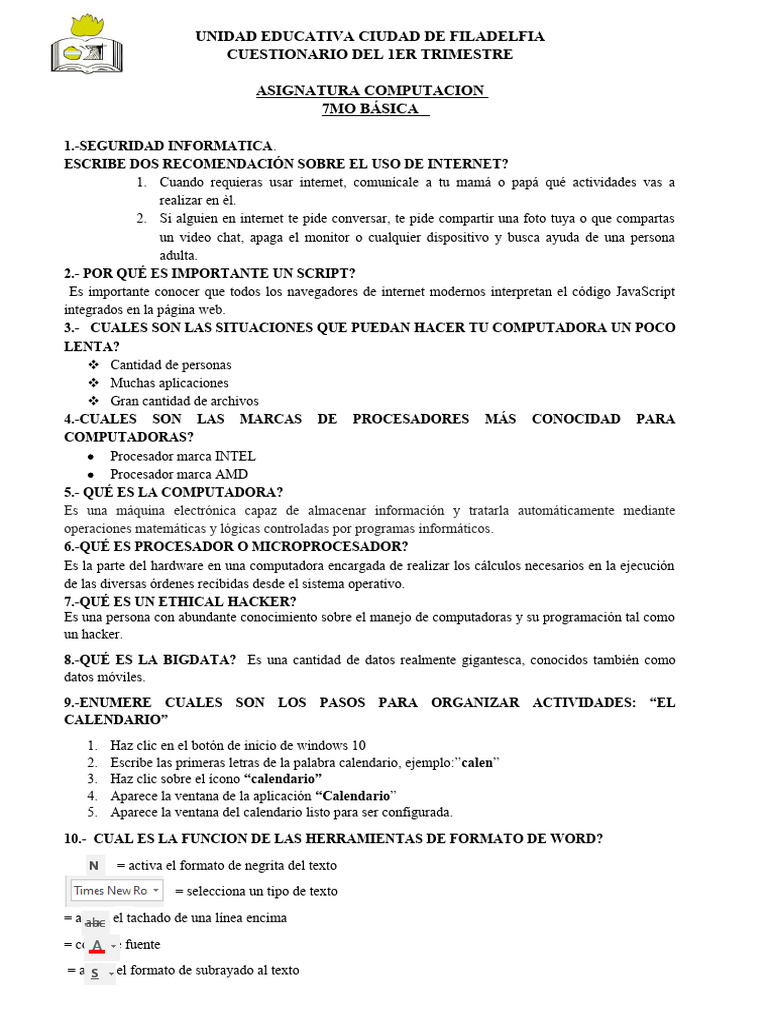 Cuestionario de Computacion | PDF | Microprocesador | Informática