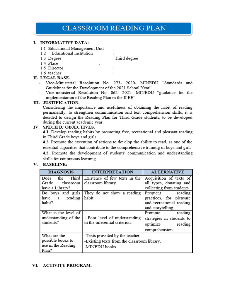 3rd - Reading Plan | PDF | Reading Comprehension | Teachers