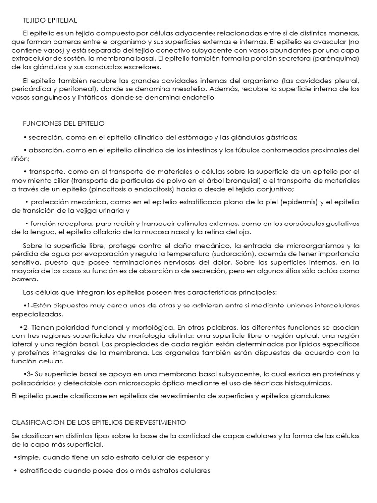 Tejido Epitelial Apunte | PDF | Epitelio | Biología Celular) Tejido Epitelial Apunte | PDF | Epitelio | Biología Celular)