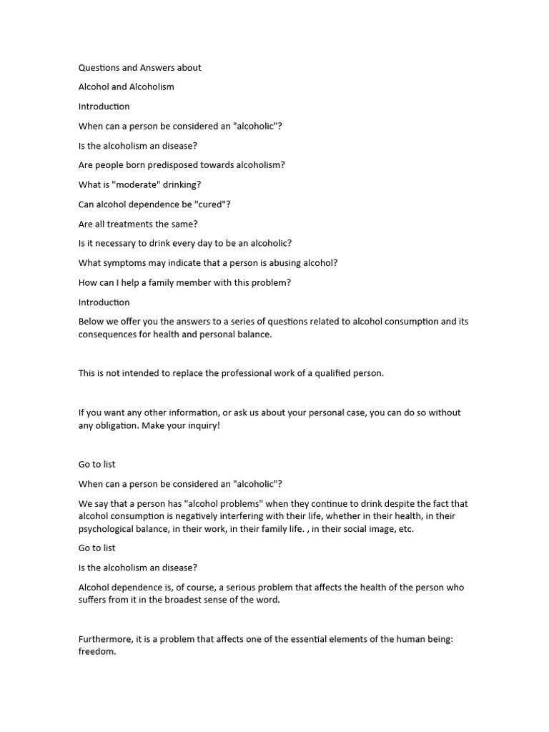 Questions and Answers About | PDF | Alcoholism | Alcoholic Beverages