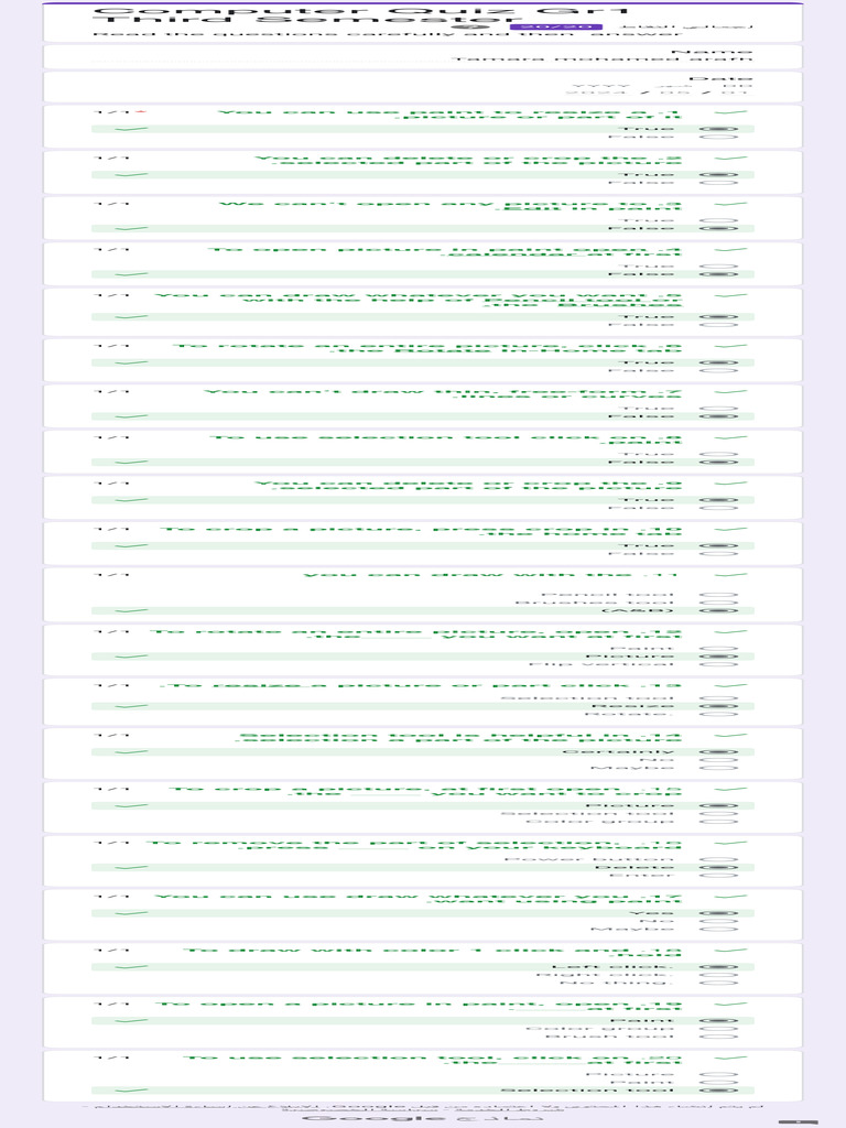 Computer Quiz Gr1 Third Semester | PDF