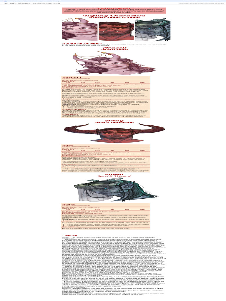 Tiefling Characters - Araceli, Aday, Alma | PDF | License | Copyright