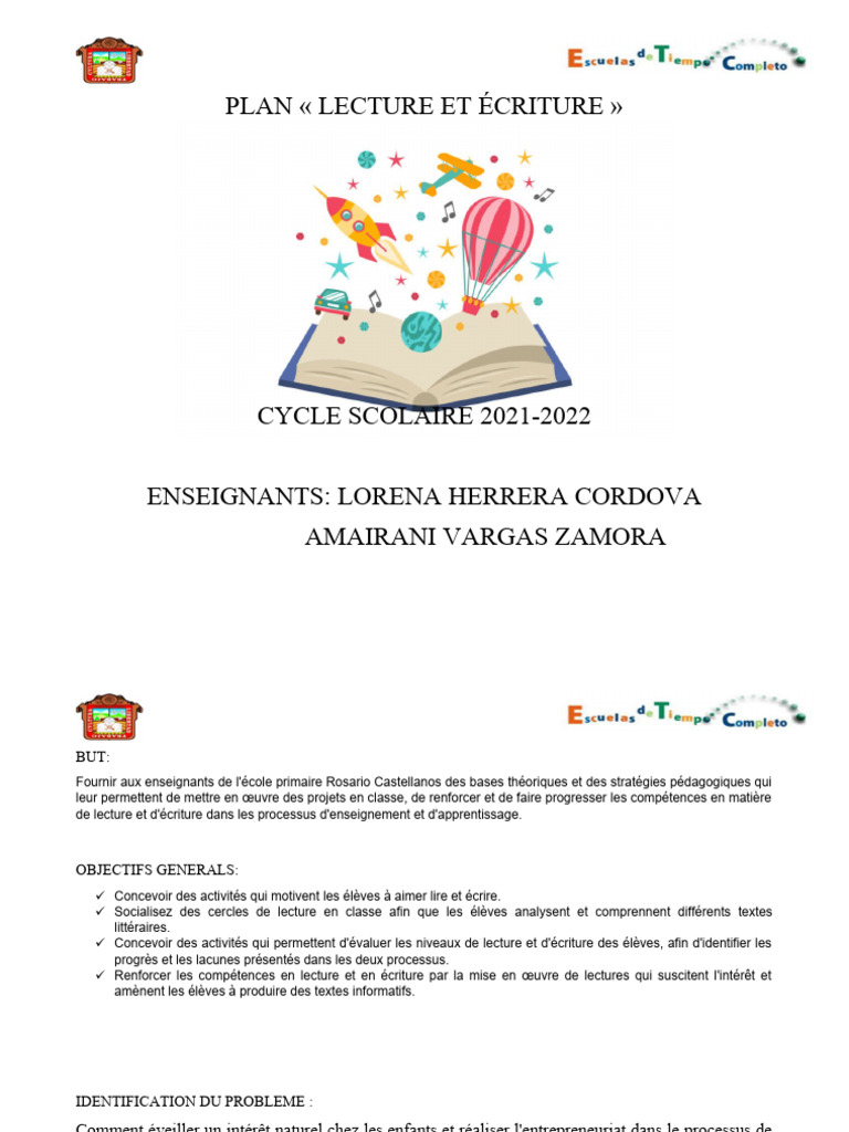 Plan de Lecture Et D'écriture | PDF | Apprentissage | Pédagogie