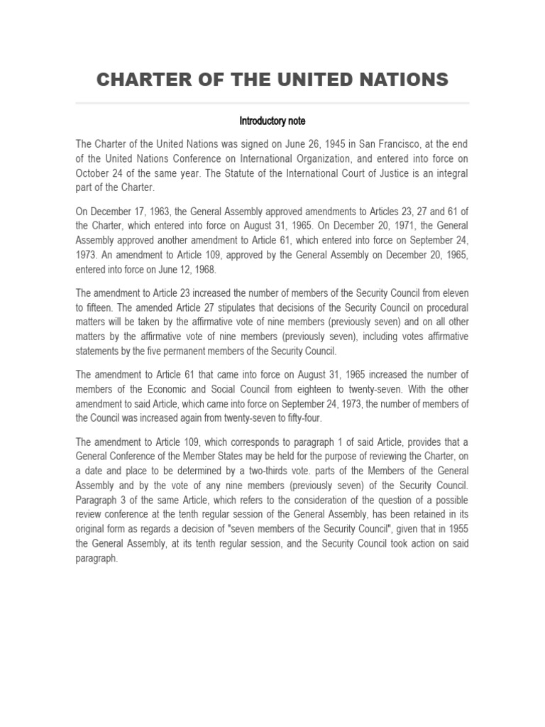 Charter of The United Nations | PDF | United Nations General Assembly ...