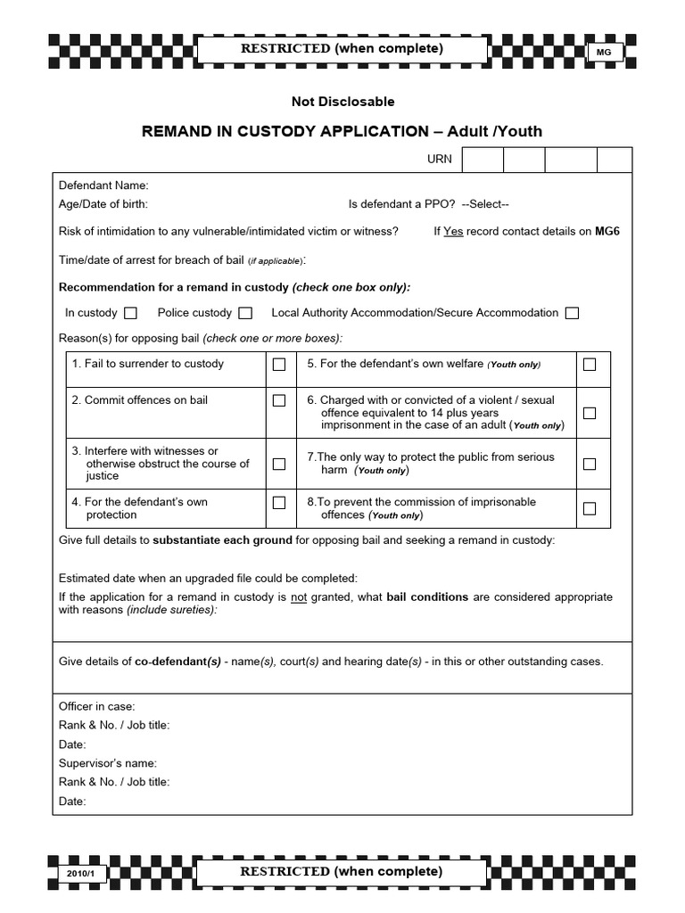 Remand in Custody Application Form | PDF