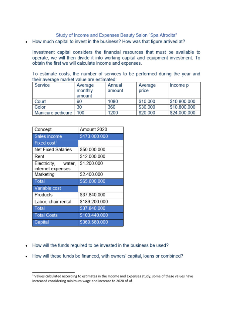 Beauty Salon Income and Expenditure Study | PDF | Expense | Investing