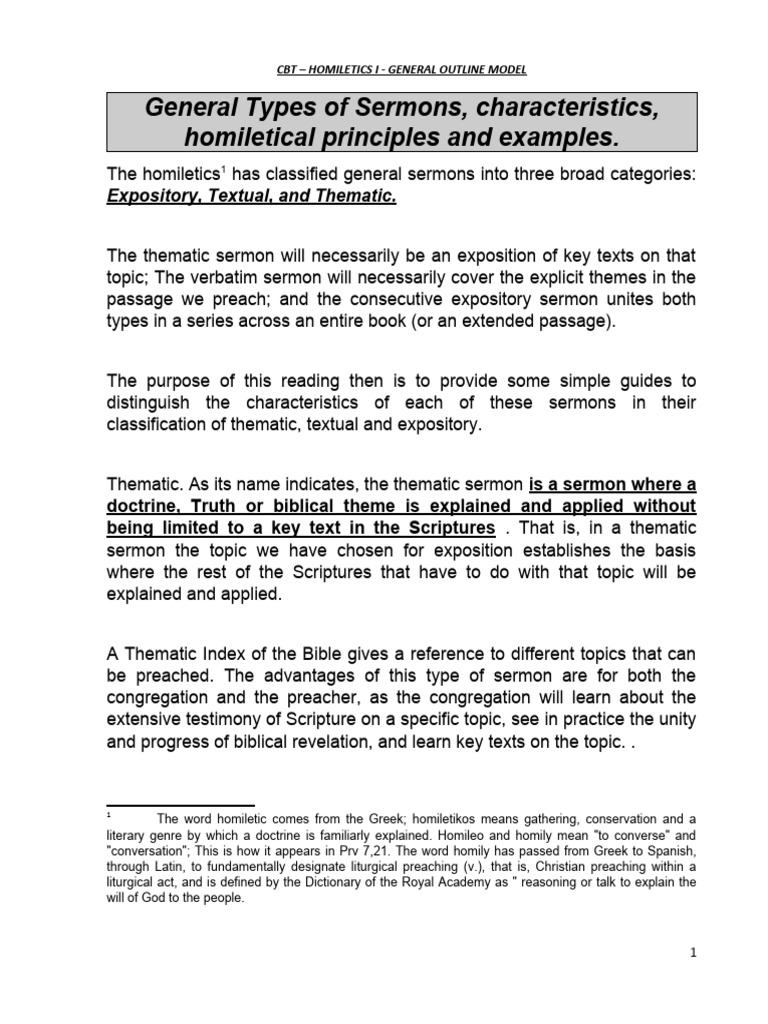 Types of Sermons and Their Characteristics | PDF | Expository Preaching ...