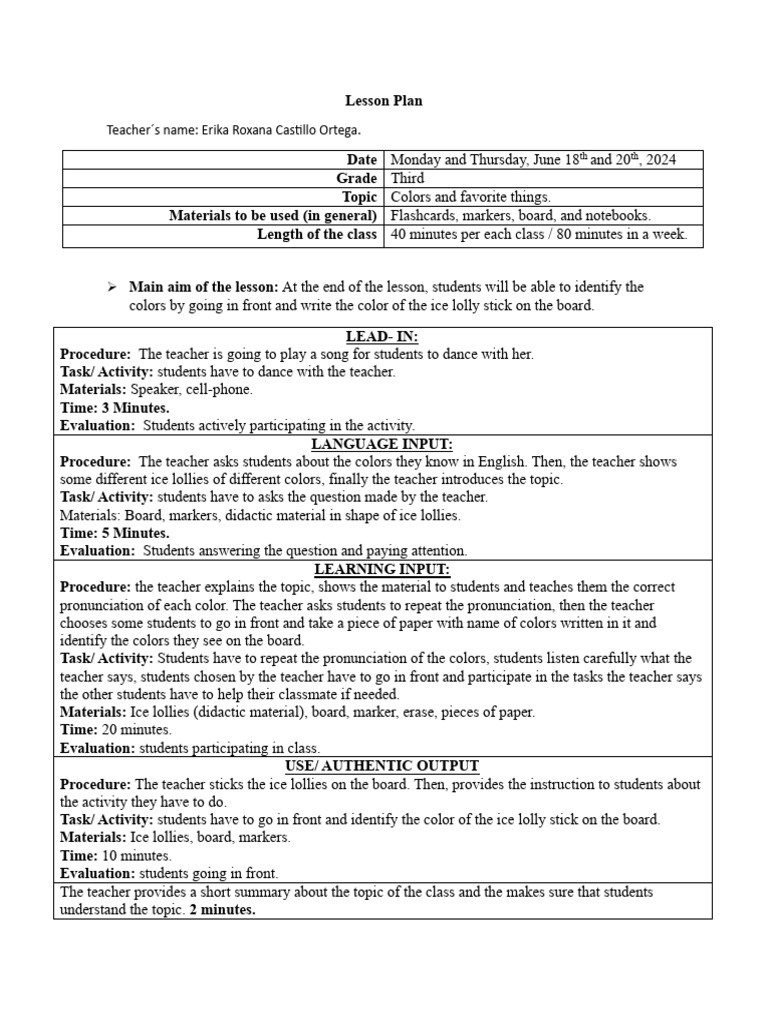 Lesson Plan Third Grade | PDF | Teachers | Question