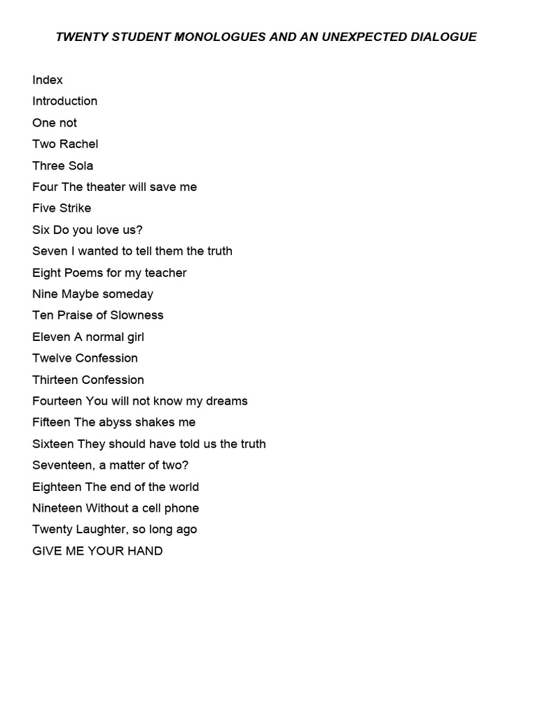 Twenty Student Monologues and One Unexpected Dialogue | PDF