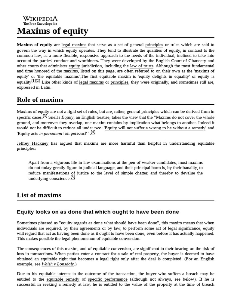 Maxims of Equity | PDF | Mortgage Law | Equity (Law)