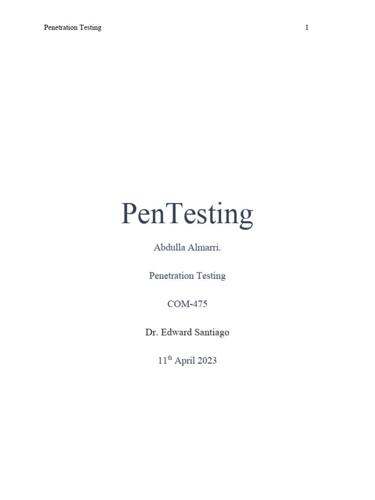 Penetration Testing Pdf Penetration Test Computer Security