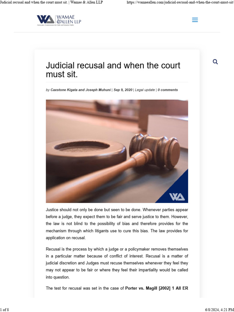 17.2. Judicial Recusal and When The Court Must Sit. Wamae & Allen LLP ...